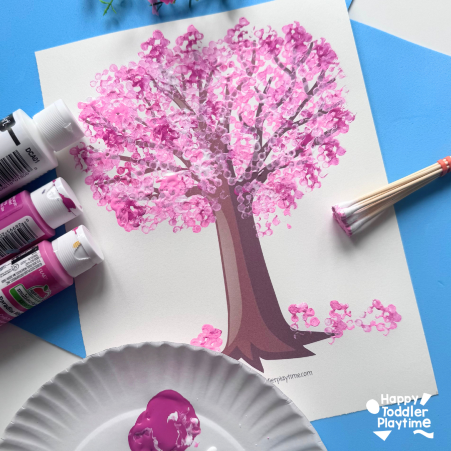 Q-Tip Painted Cherry Blossom Tree Craft - Happy Toddler Playtime