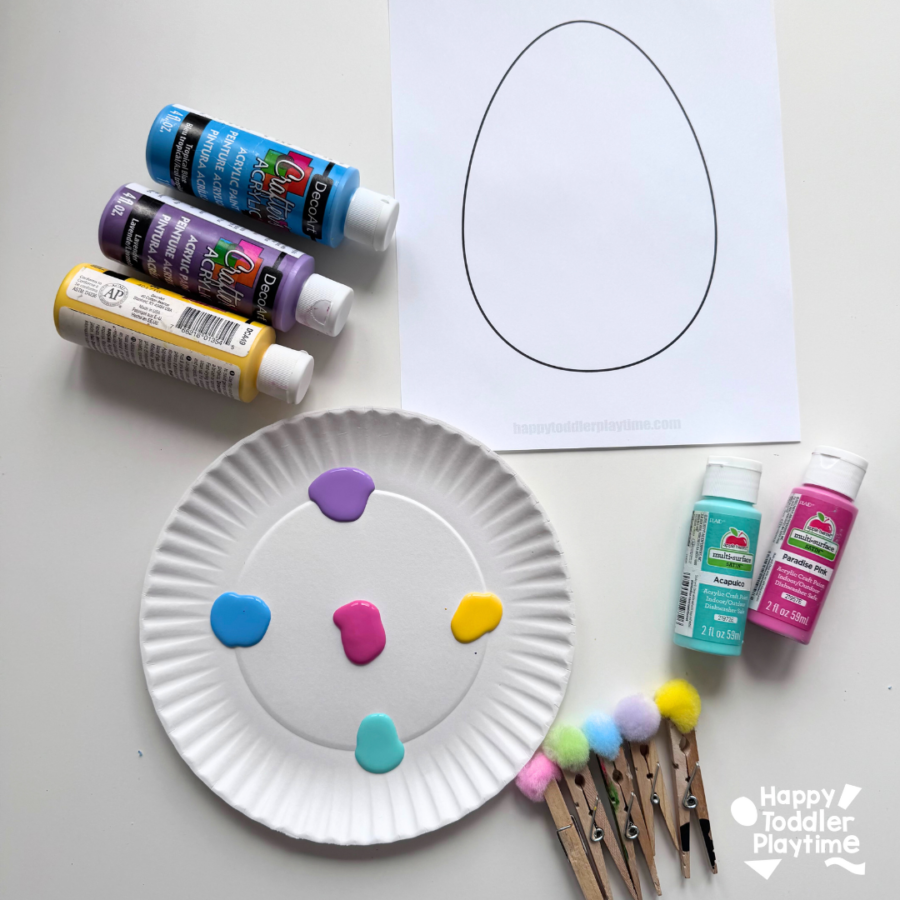 Pom Pom Painted Easter Egg Craft (with Free Egg Template) - Happy ...