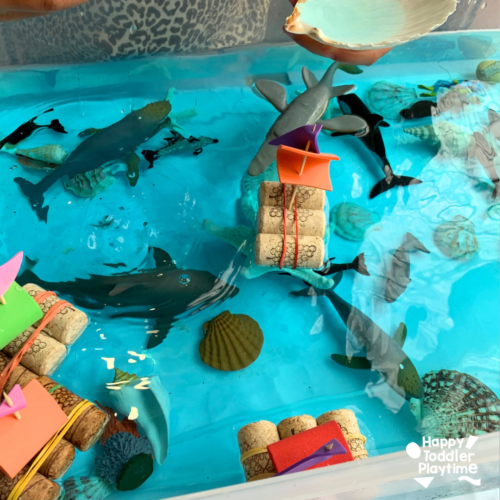 Cork Boats Craft and Sensory Bin - Happy Toddler Playtime