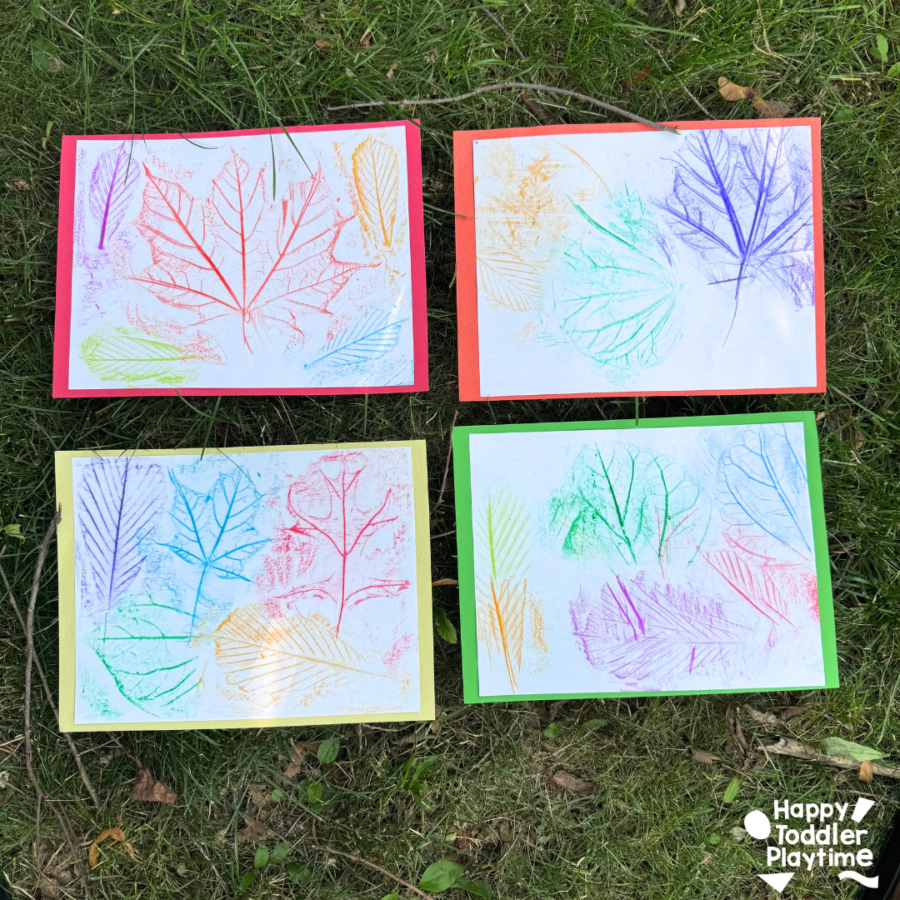 Leaf Rubbing Collage - Happy Toddler Playtime