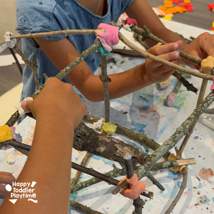 Nature Structures: Building With Sticks & Clay - Happy Toddler Playtime