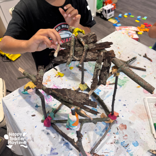 Nature Structures: Building With Sticks & Clay - Happy Toddler Playtime