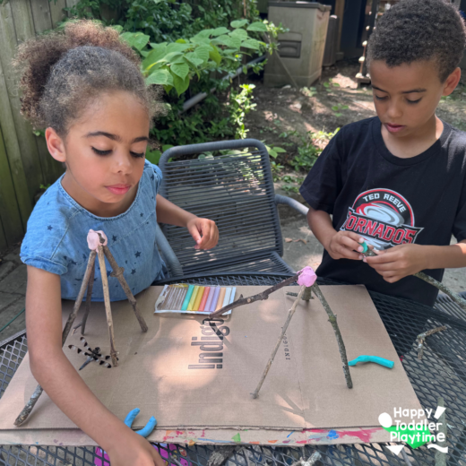 Nature Structures: Building With Sticks & Clay - Happy Toddler Playtime