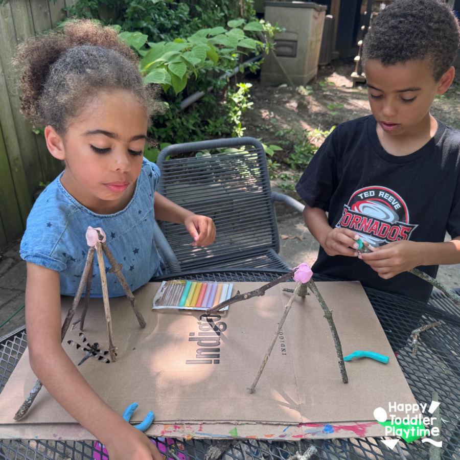Nature Structures: Building With Sticks & Clay - Happy Toddler Playtime