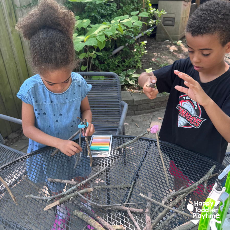 Nature Structures: Building With Sticks & Clay - Happy Toddler Playtime