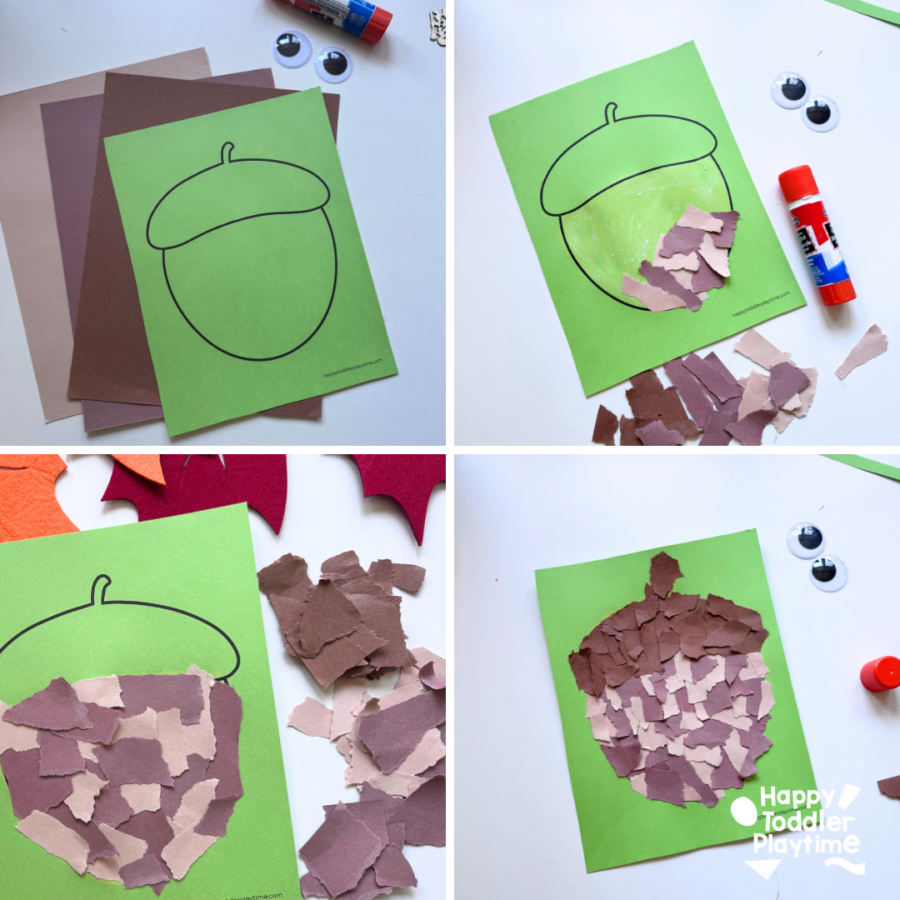 Torn Paper Acorn Craft with Free Acorn Template - Happy Toddler Playtime
