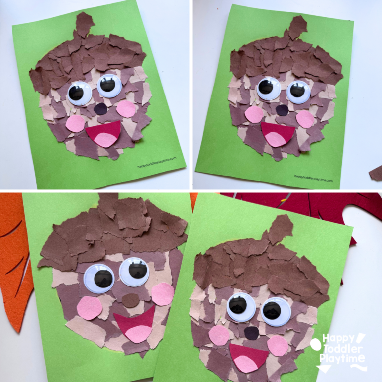 Torn Paper Acorn Craft with Free Acorn Template - Happy Toddler Playtime