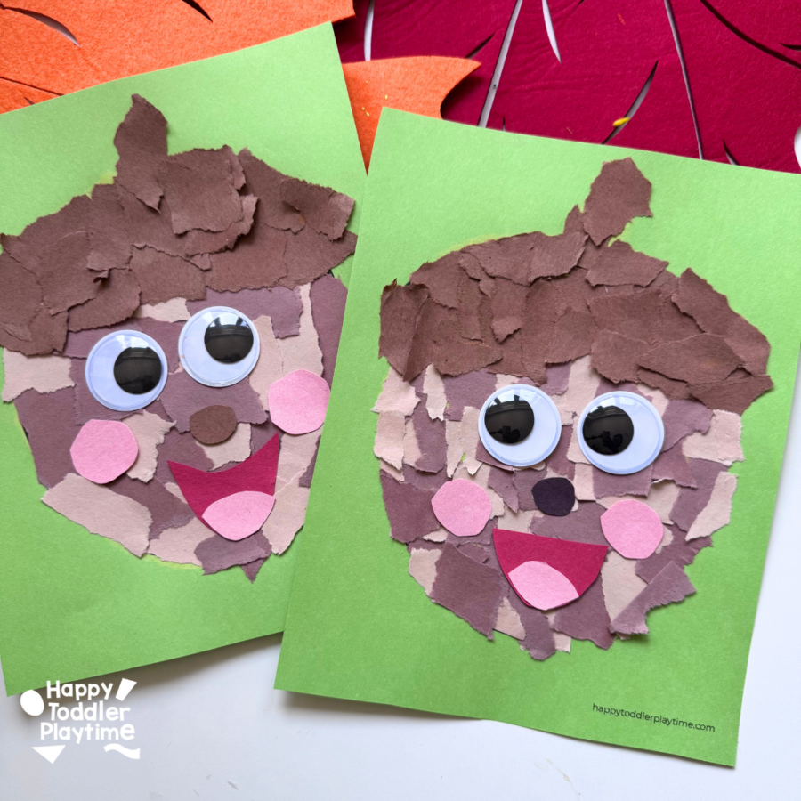 Torn Paper Acorn Craft with Free Acorn Template - Happy Toddler Playtime