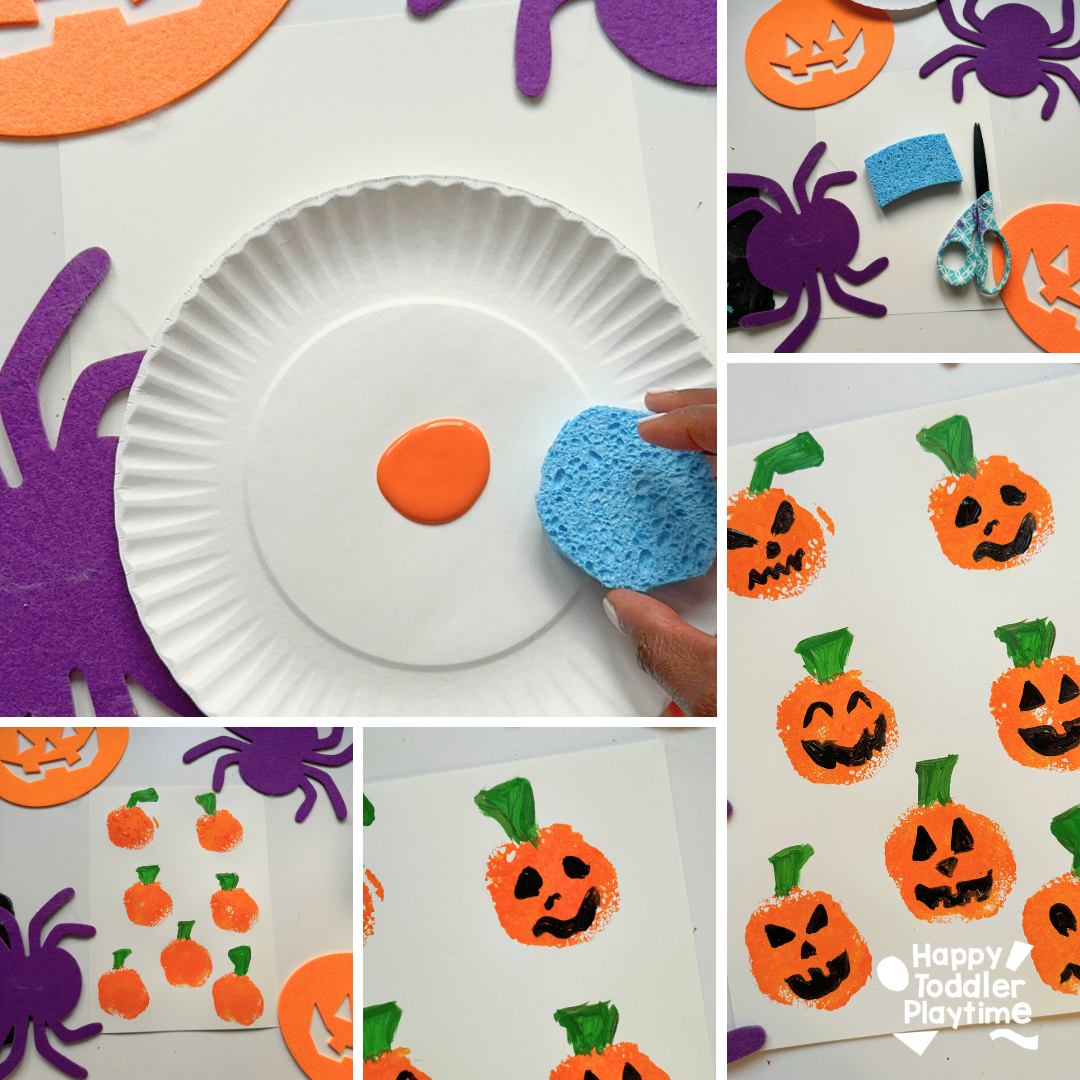 Sponge Painted Pumpkin Craft - Happy Toddler Playtime