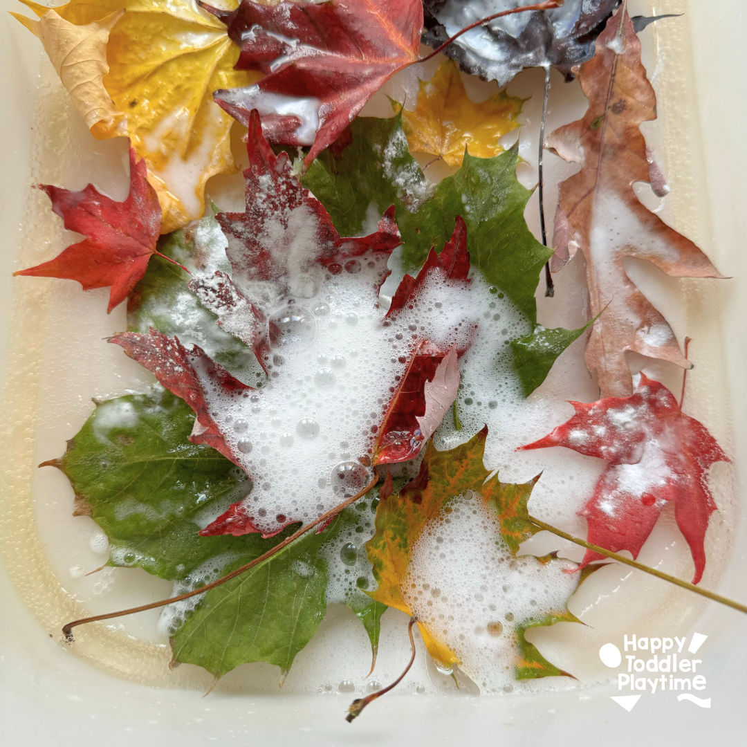 Fizzy Leaves: Fall Sensory and STEM Activity - Happy Toddler Playtime