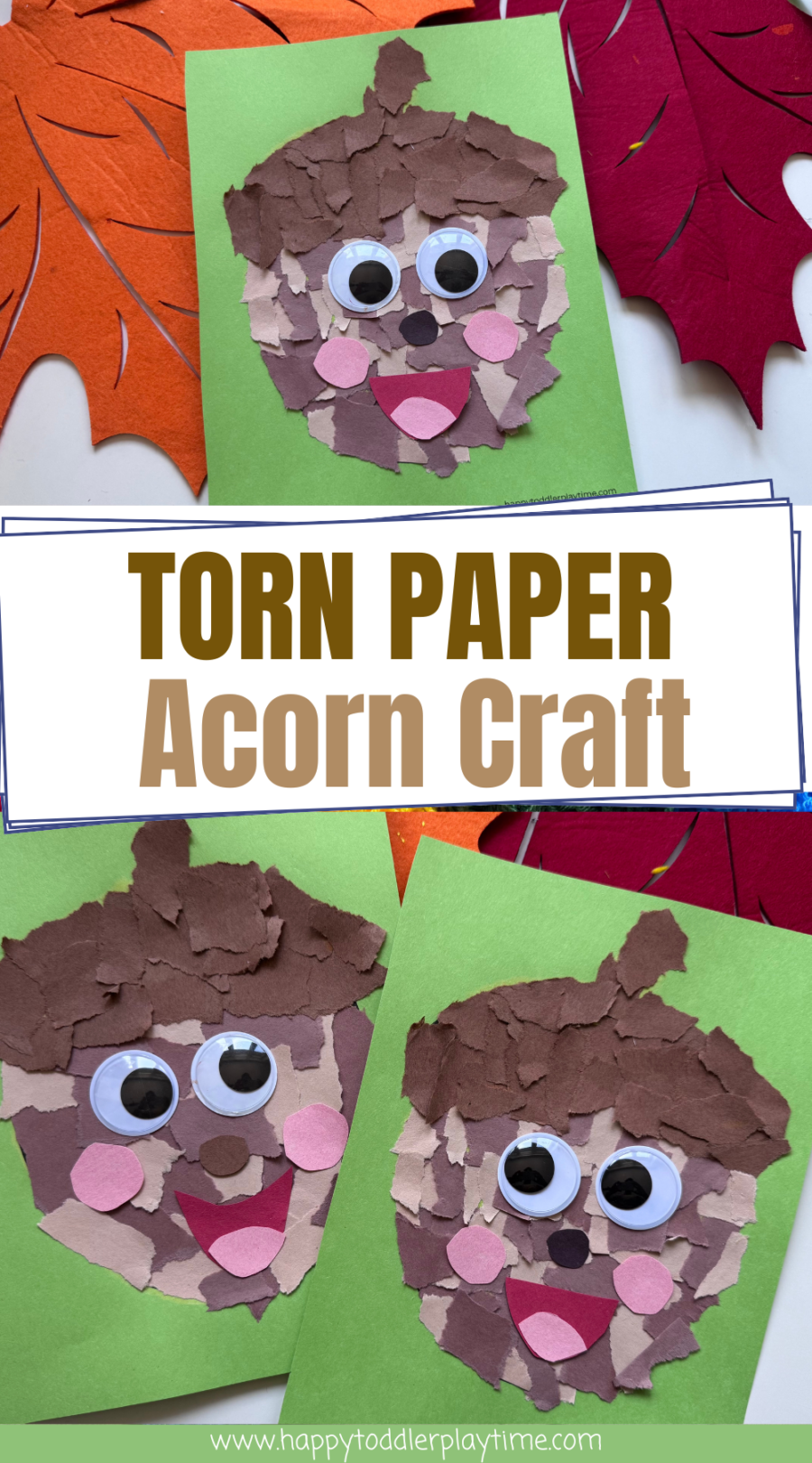 Torn Paper Acorn Craft with Free Acorn Template - Happy Toddler Playtime
