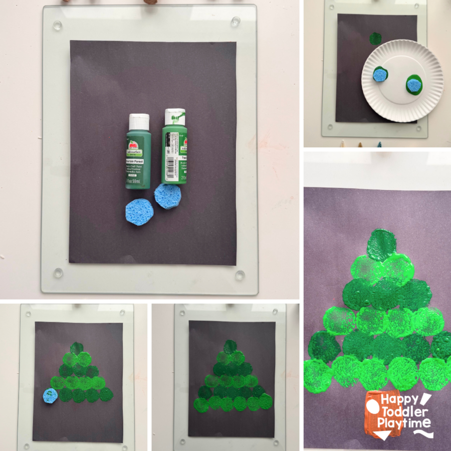Sponge Printed Christmas Tree Craft - Happy Toddler Playtime