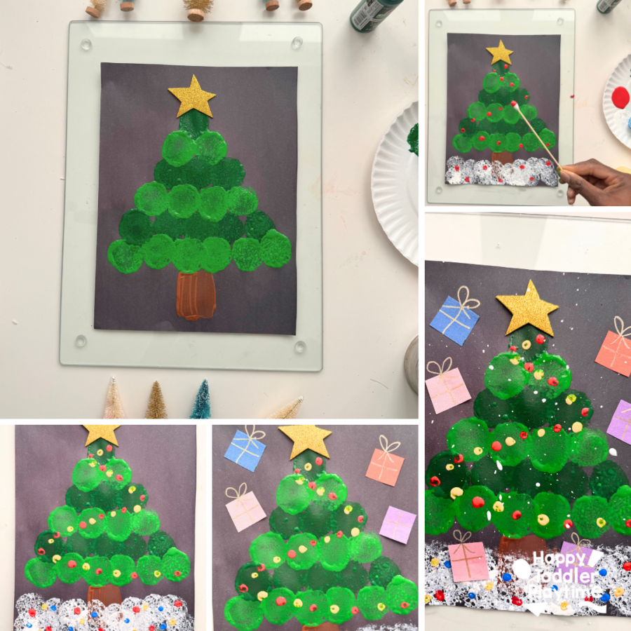Sponge Printed Christmas Tree Craft - Happy Toddler Playtime