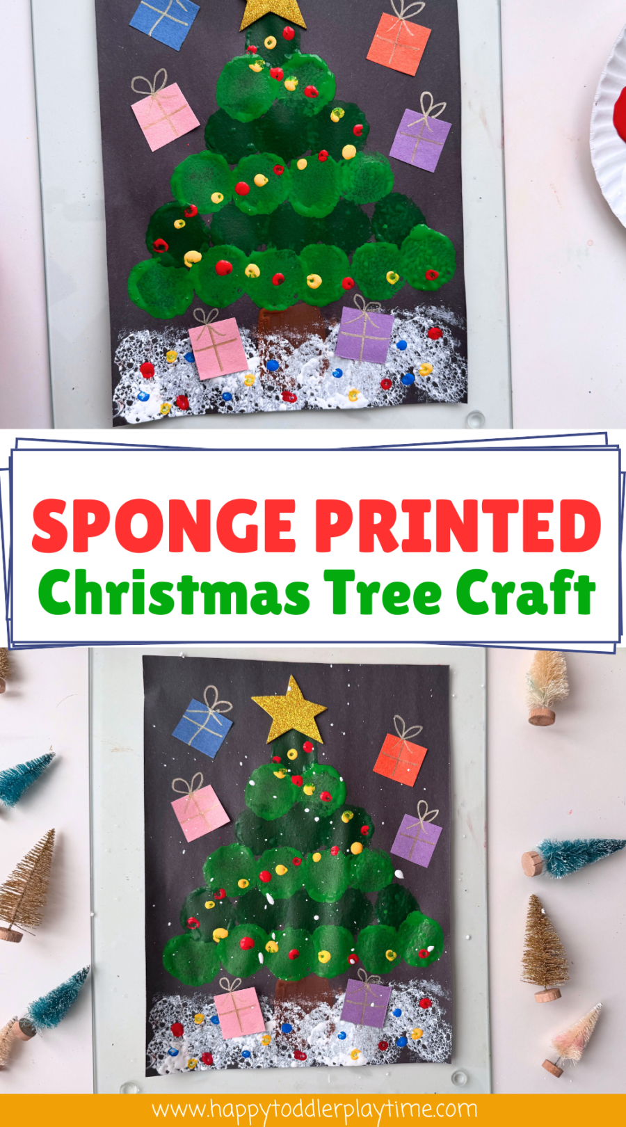 Sponge Printed Christmas Tree Craft - Happy Toddler Playtime
