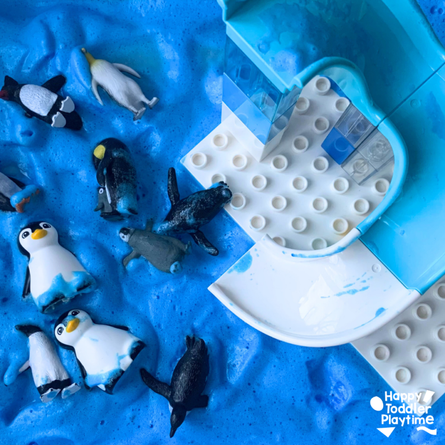 Taste-Safe Bubble Foam Winter Sensory Bin - Happy Toddler Playtime