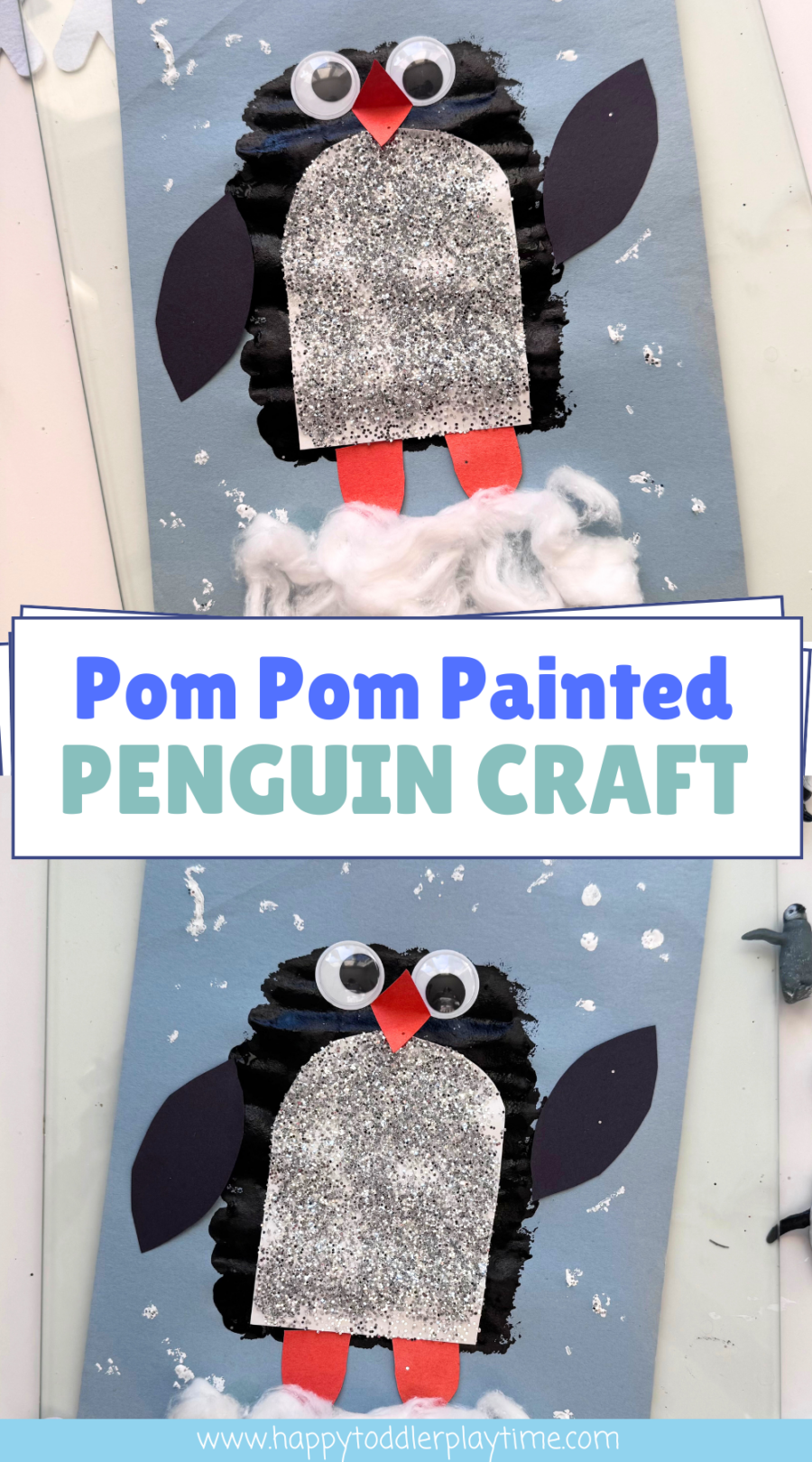 Pom Pom Painted Penguin Craft for Toddlers - Happy Toddler Playtime