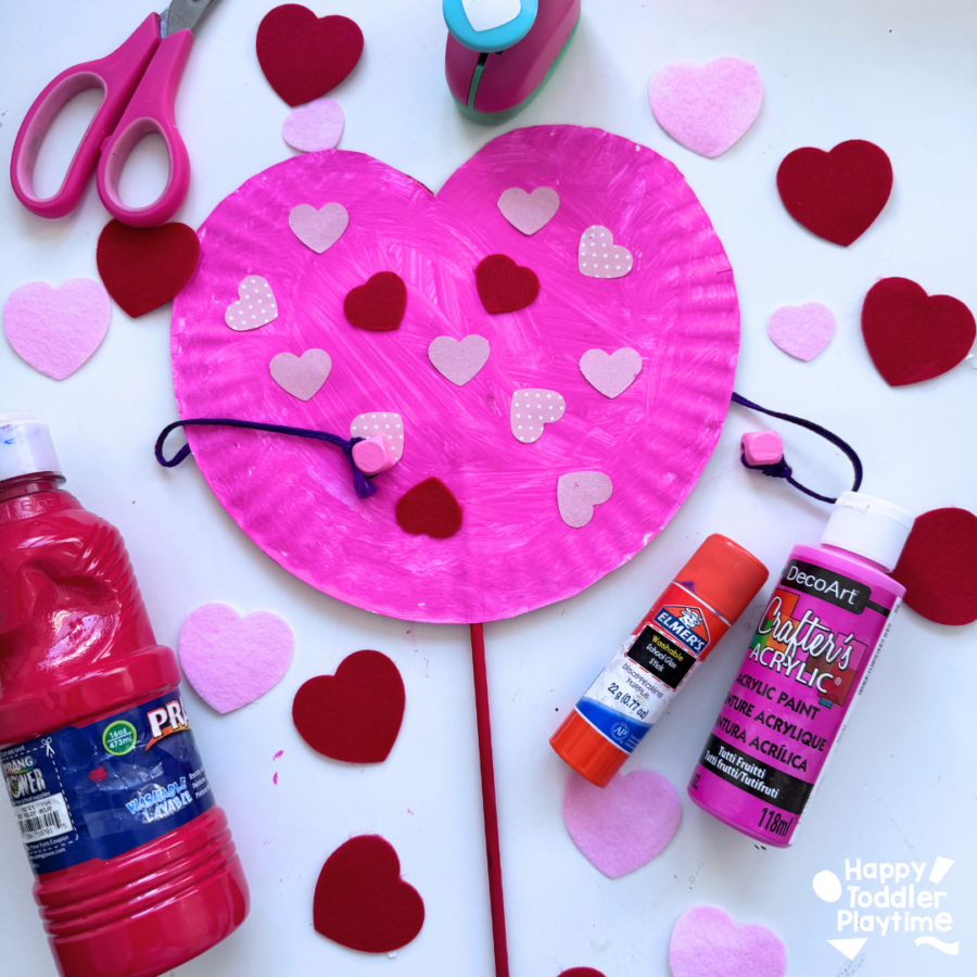 Paper Plate Heart Drum Craft for Kids - Happy Toddler Playtime