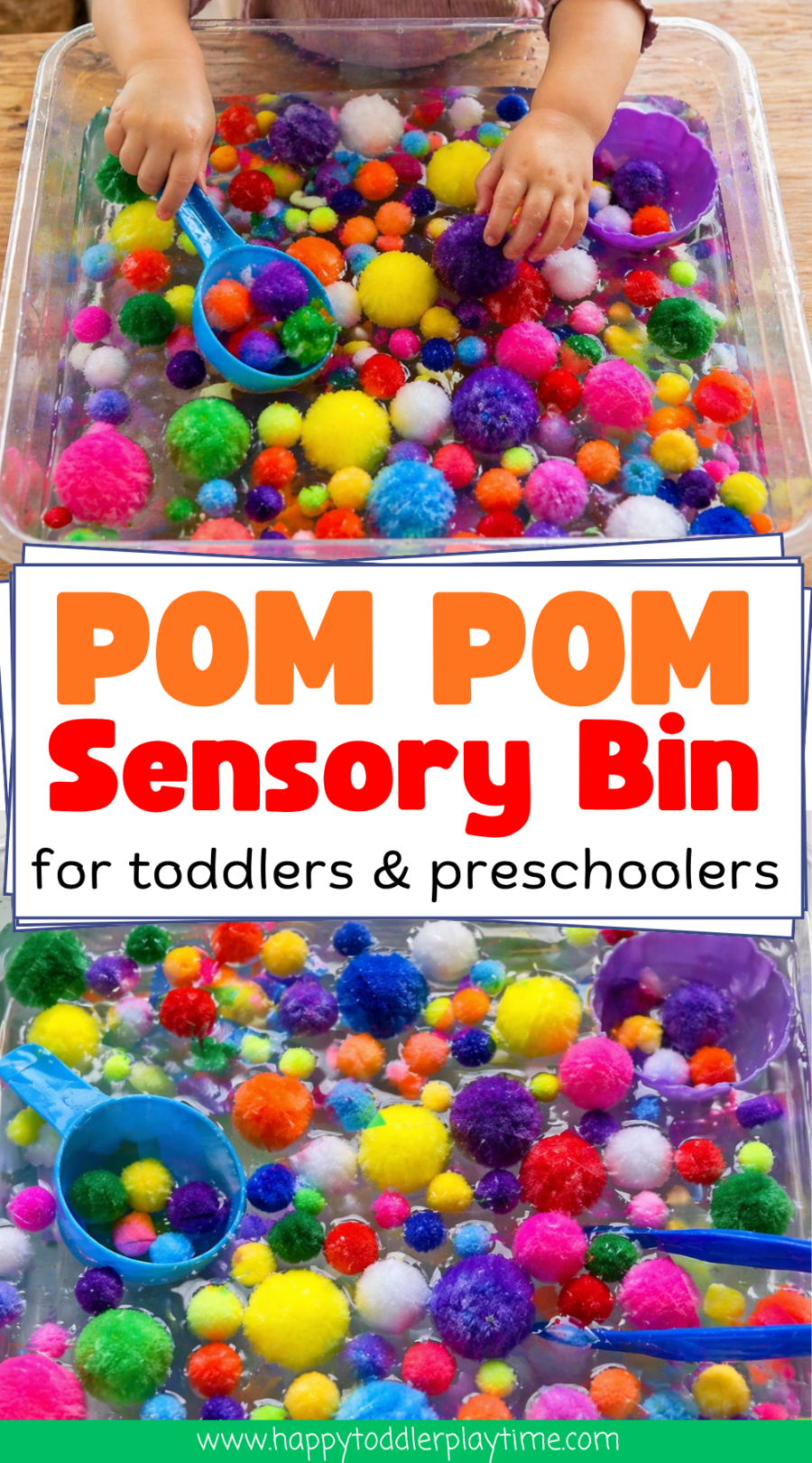 Pom Pom Water Sensory Bin - Happy Toddler Playtime