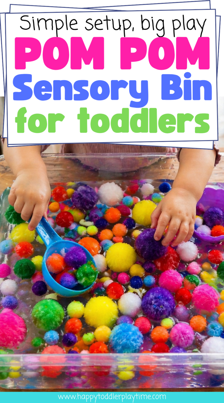 Pom Pom Water Sensory Bin - Happy Toddler Playtime