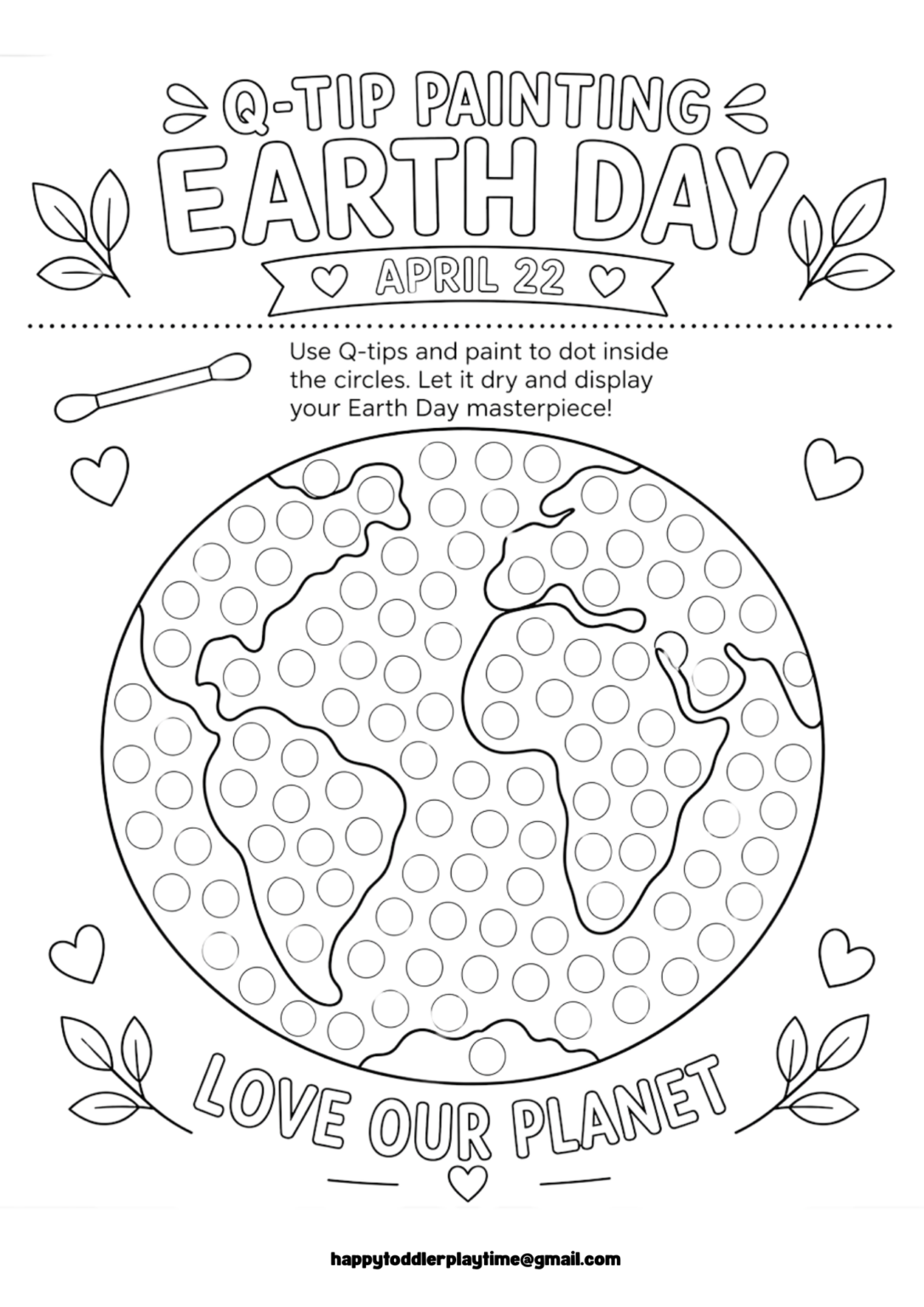 Earth Day Q-Tip Painting Activity for Kids (Free Printable Template ...