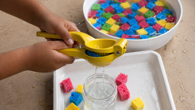 Sponge Squeeze Water Sensory Bin for Toddlers - Happy Toddler Playtime
