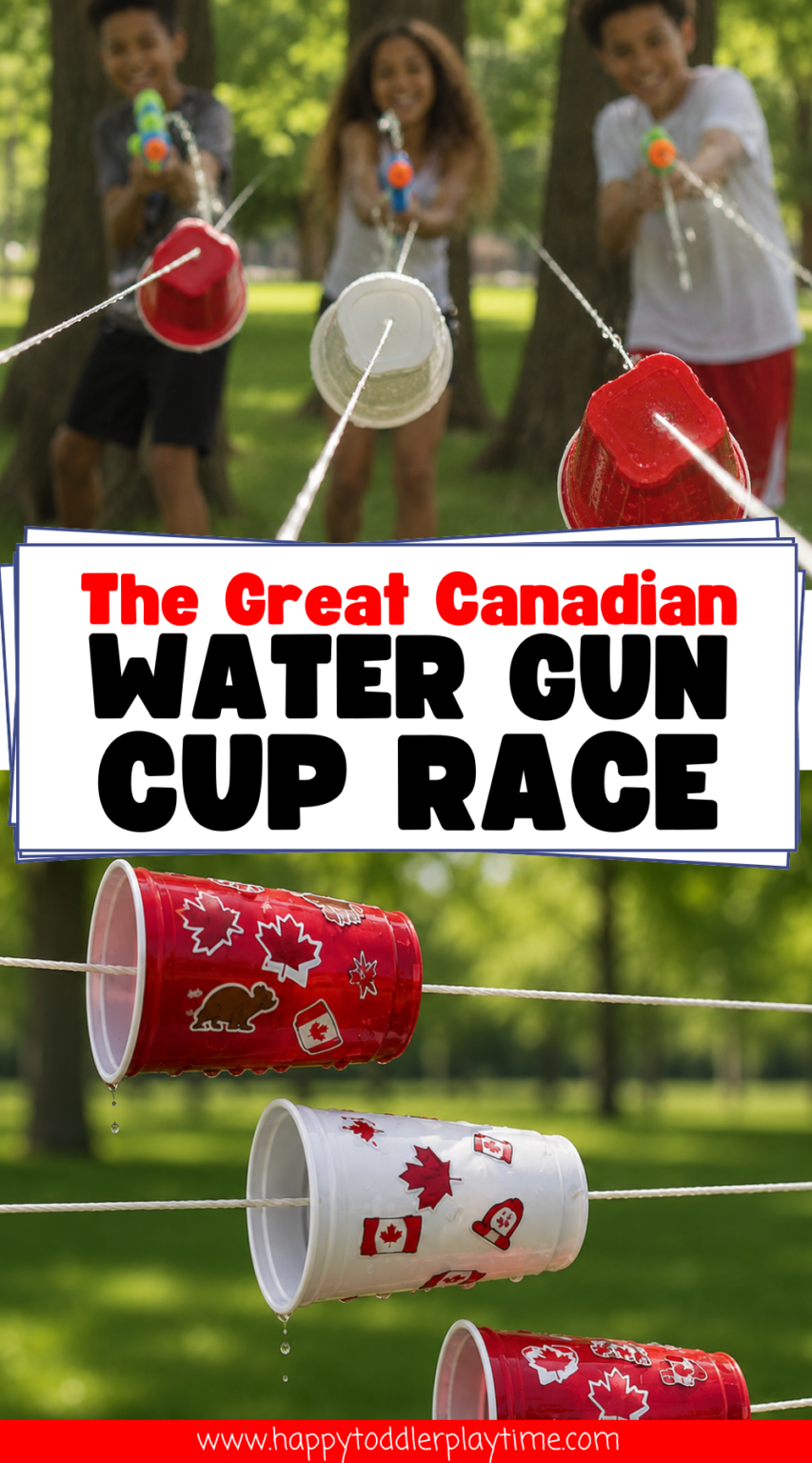 Great Canadian Water Gun Cup Race - Happy Toddler Playtime